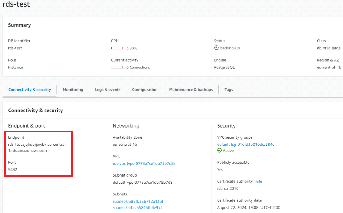 Einrichten einer AWS RDS PostgreSQL®-Instanz