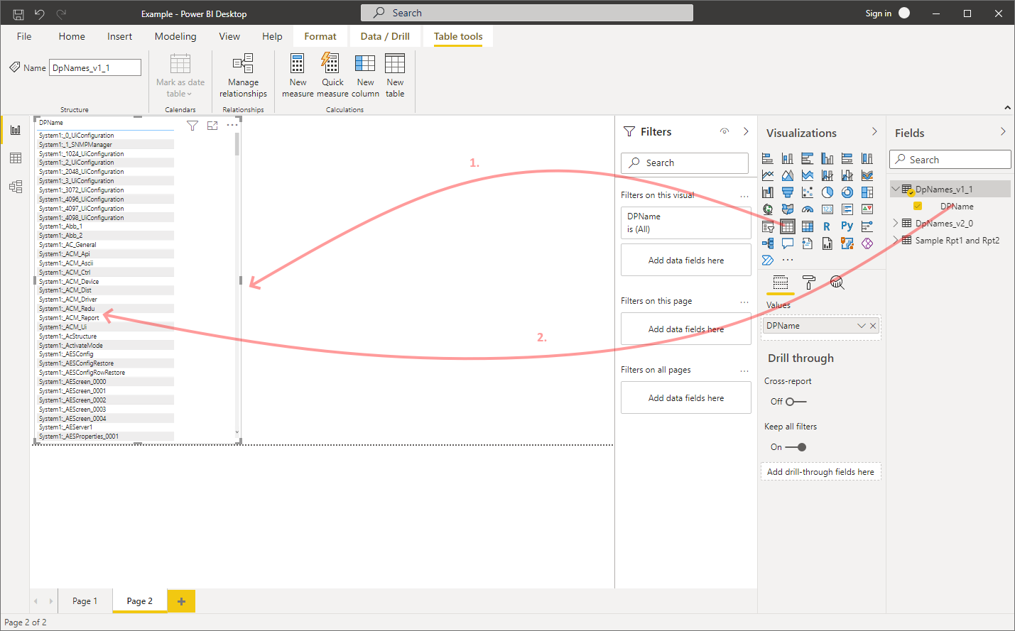 REST Reporting API - Power BI Example "/reporting/DPNames"